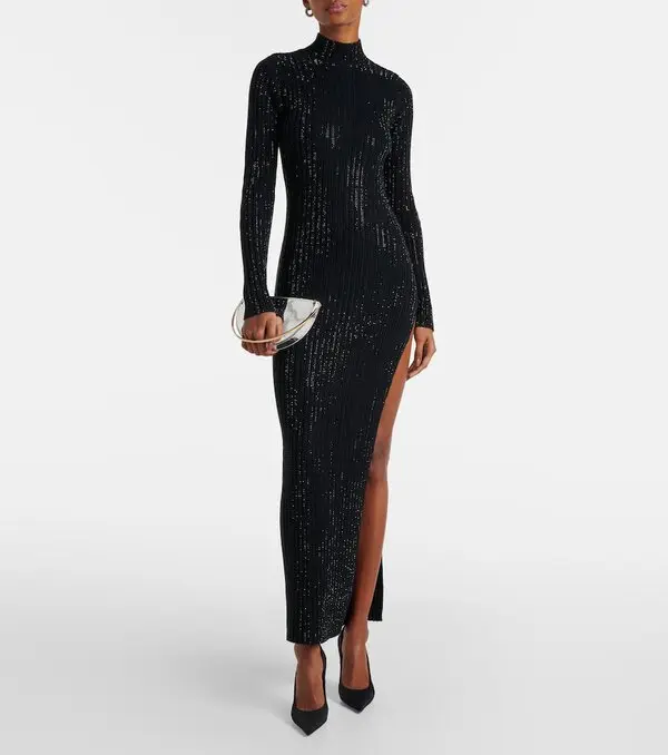 David Koma Embellished Knitted Cotton Midi Dress