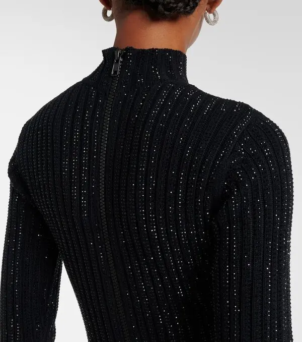 David Koma Embellished Knitted Cotton Midi Dress