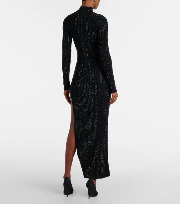 David Koma Embellished Knitted Cotton Midi Dress