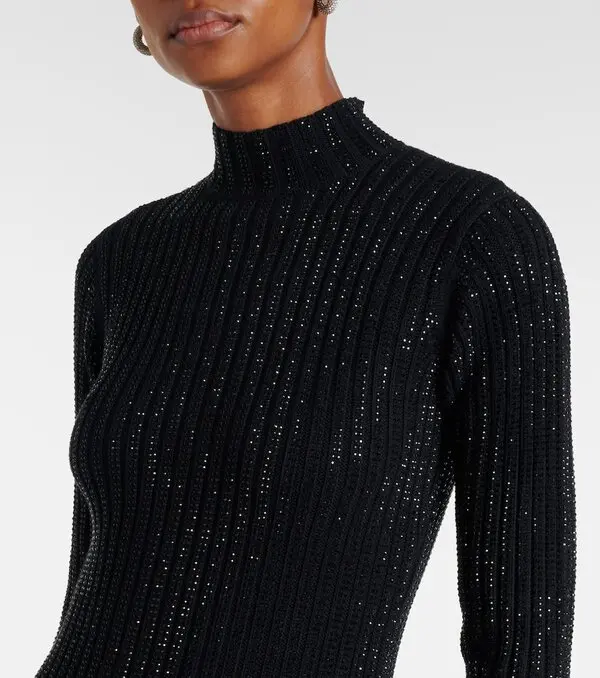 David Koma Embellished Knitted Cotton Midi Dress