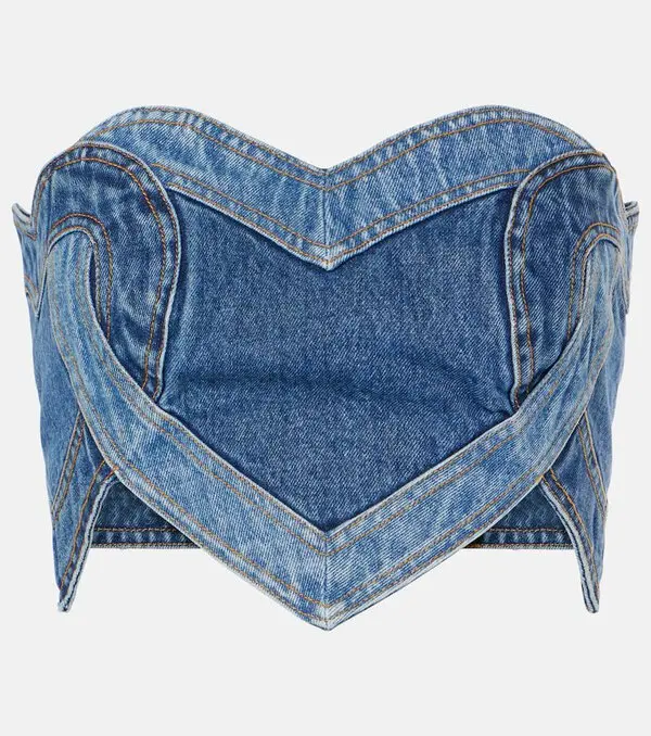 AREA Strapless Denim Top - Blue