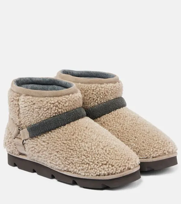 Brunello Cucinelli Monili Beads Shearling Boots