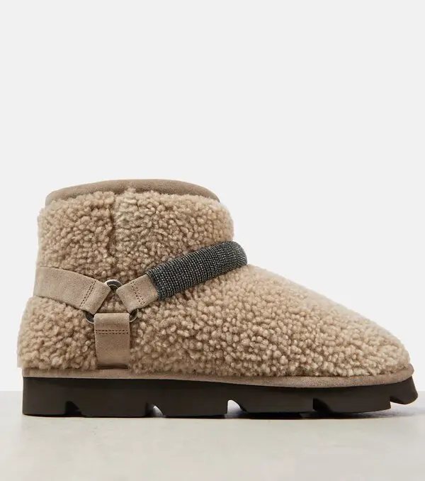 Brunello Cucinelli Monili Beads Shearling Boots