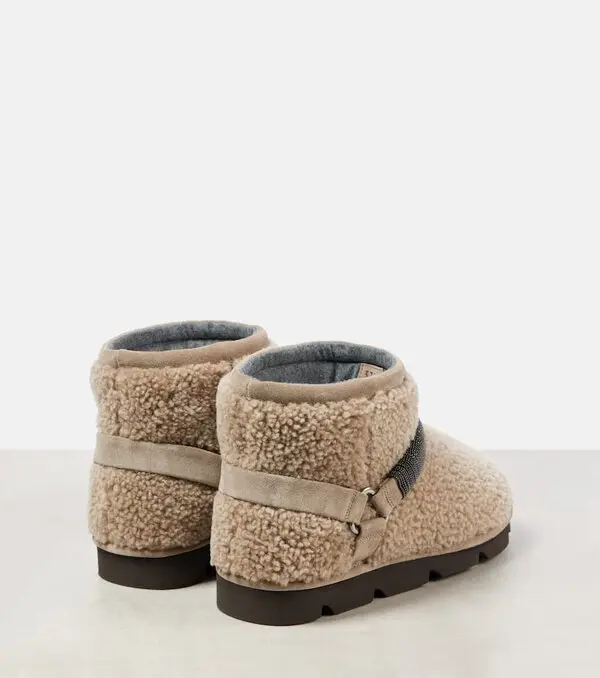 Brunello Cucinelli Monili Beads Shearling Boots