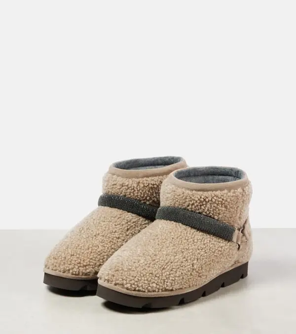 Brunello Cucinelli Monili Beads Shearling Boots