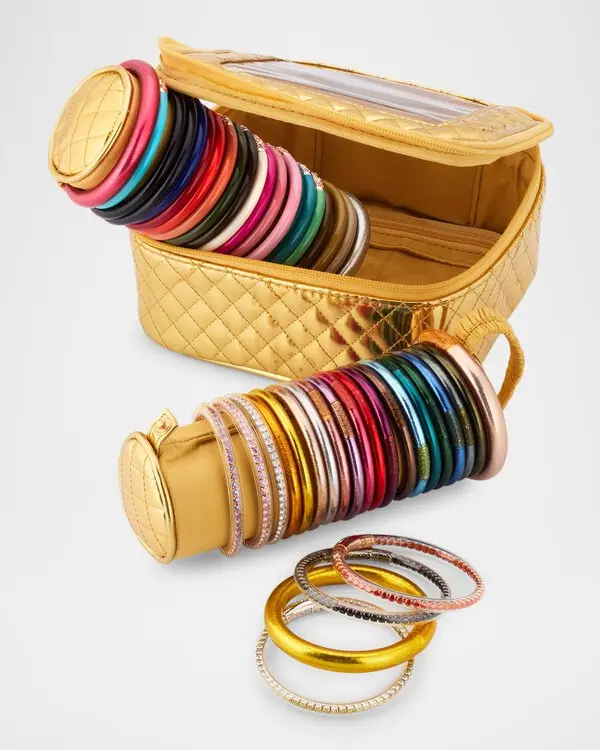 BUDHAGIRL Travel Case And All Weather Bangle Bracelet Bundle - Gold