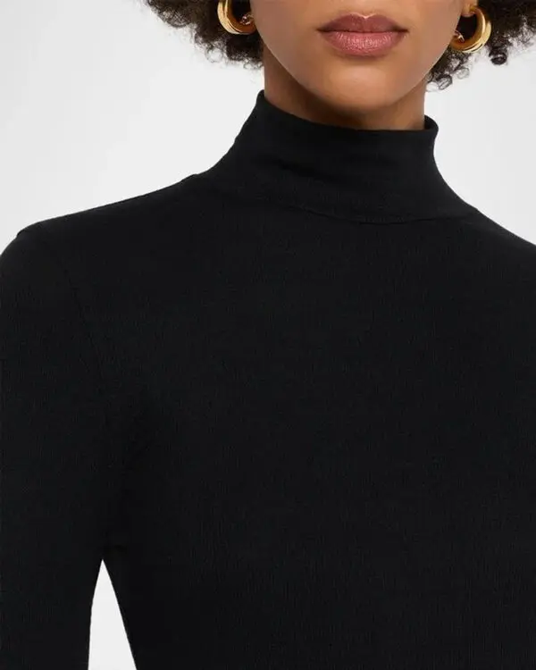 FRAME Ribbed Turtleneck Top - Black