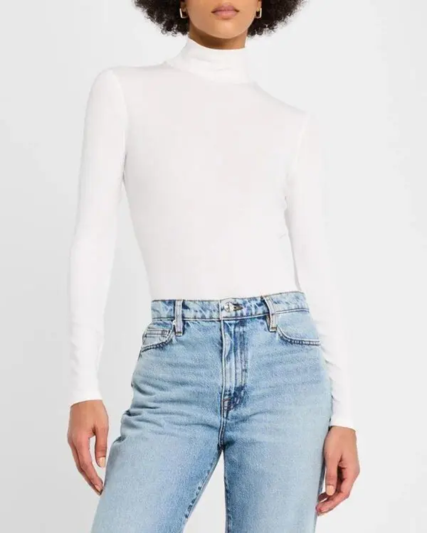 FRAME Ribbed Turtleneck Top - White
