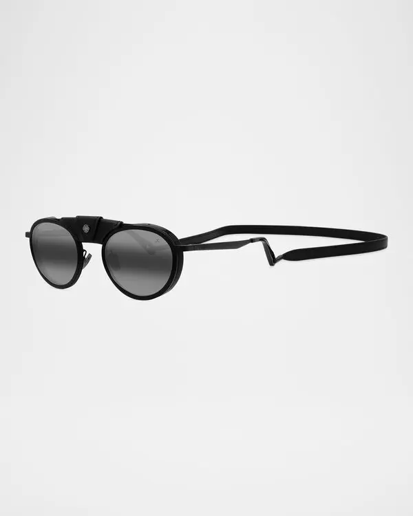 Vuarnet Glacier 01 Titanium Round Sunglasses - Shiny Black Smoke Mirror