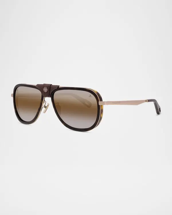 Vuarnet Glacier 03 Titanium Aviator Sunglasses - Dark Havana Brown Mirror