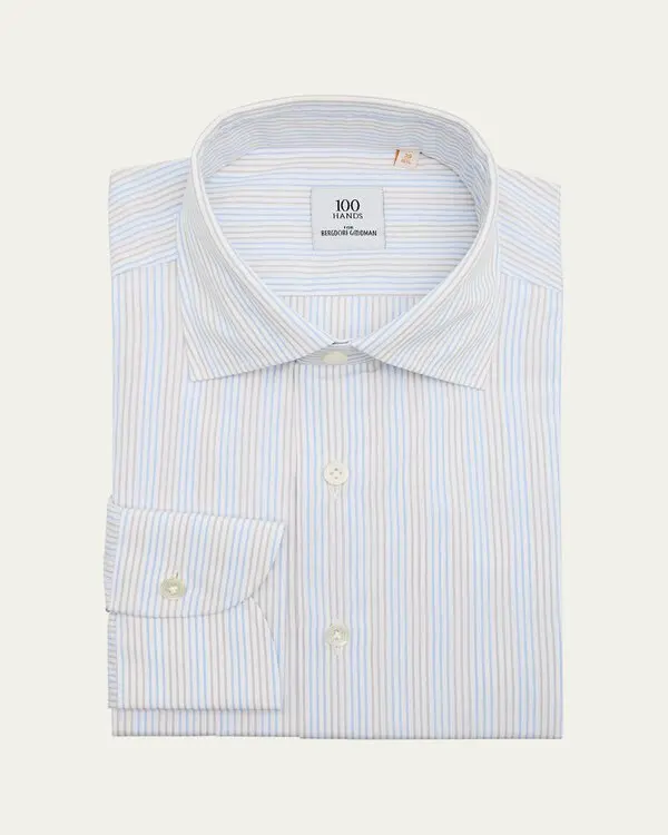 100HANDS Cotton Multi-stripe Dress Shirt - Blue Beige