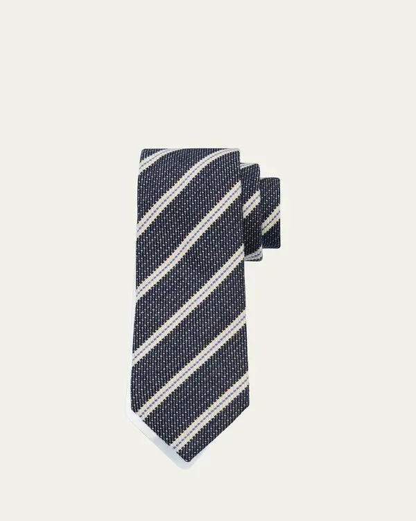 Zegna Wool Jacquard Stripe Tie - Nvy Strp