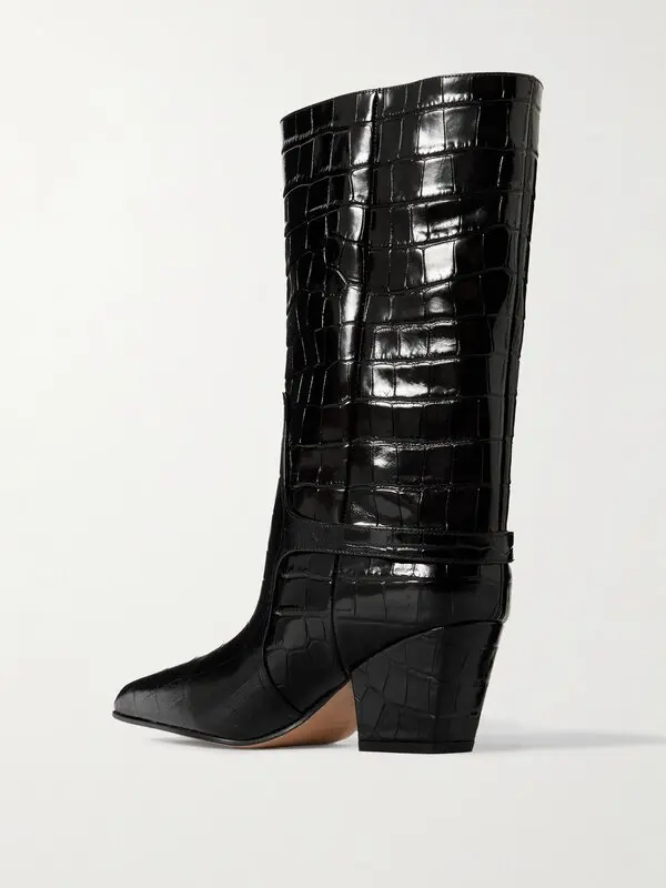 Paris Texas Jane Buckled Croc-effect Leather Knee Boots