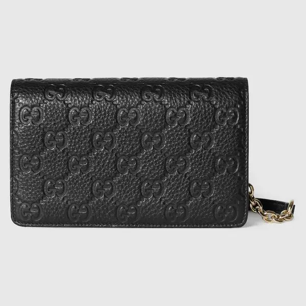 Gucci Gg Emblem Wallet On Chain - Black