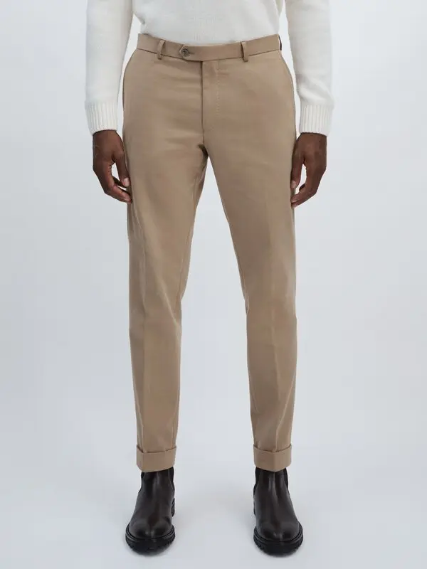 OSCAR JACOBSON Slim Fit 100% Cotton Turn-up Trousers