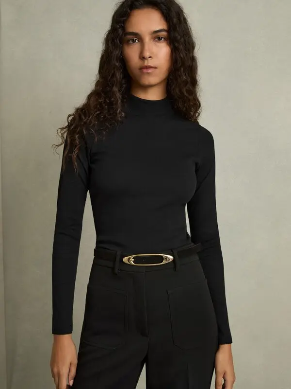 REISS Polly Fine-ribbed High-neck Top