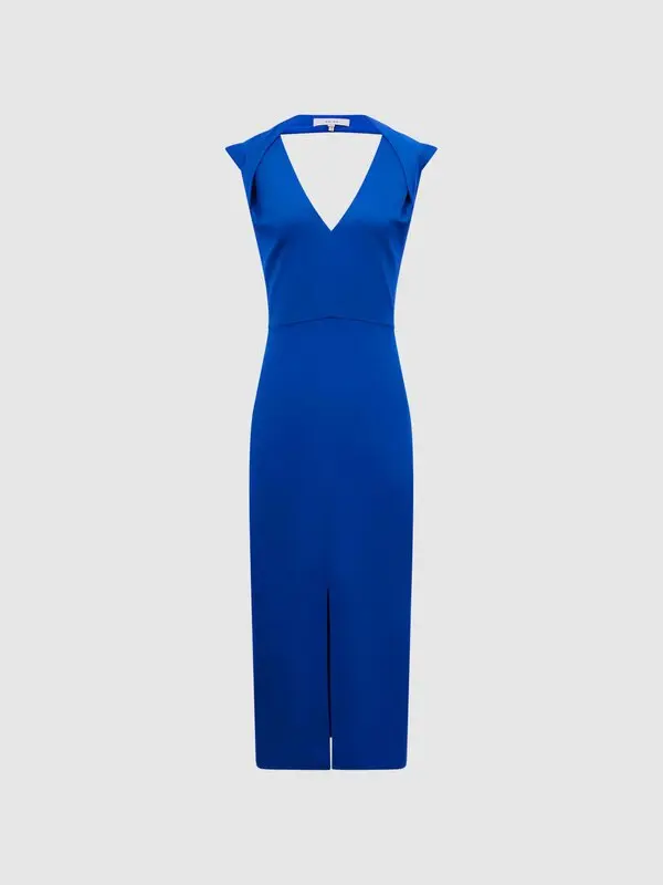 reiss blue bodycon dress Reiss Collared Knitted Bodycon Dress in Blue