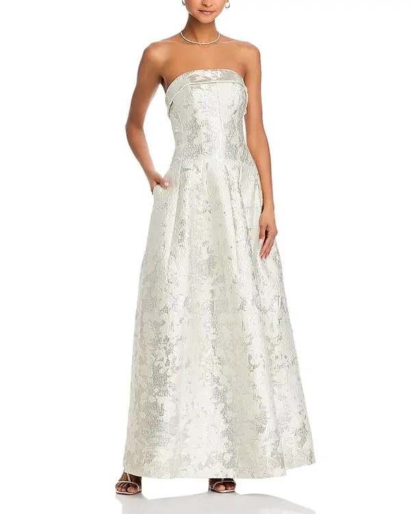 Simkhai Octavia Jacquard Strapless Gown - Silver