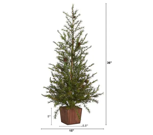 NEARLY NATURAL 3' Artificial Christmas Tree In Wood Planter By