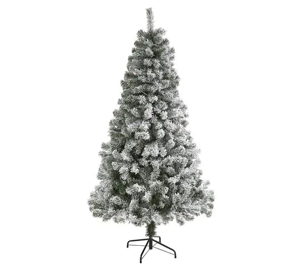 NEARLY NATURAL 6' Flocked Artificial Christmas Tree By - One-color