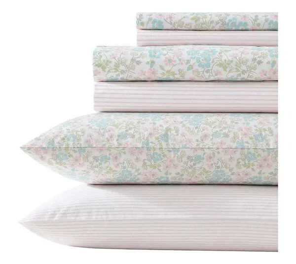 Laura Ashley Jaynie Blue-pink Queen Sheet Set - One-color