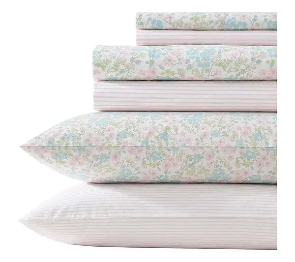 Laura Ashley Jaynie Blue-pink King Sheet Set - One-color
