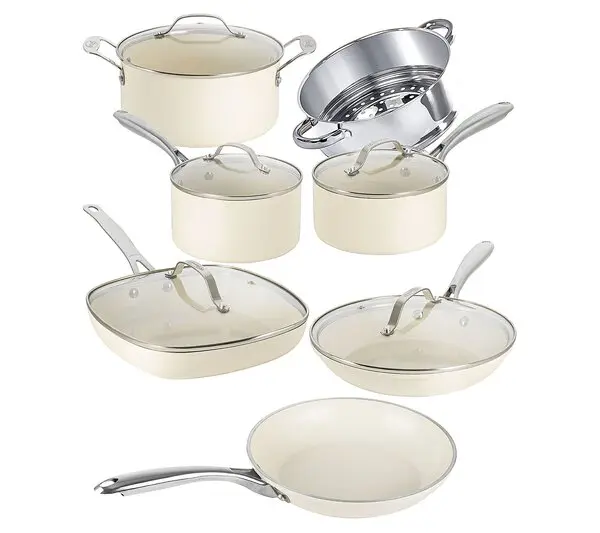 GOTHAM STEEL Cream 12 Piece Nonstick Ceramic Co Okware Set - One-color
