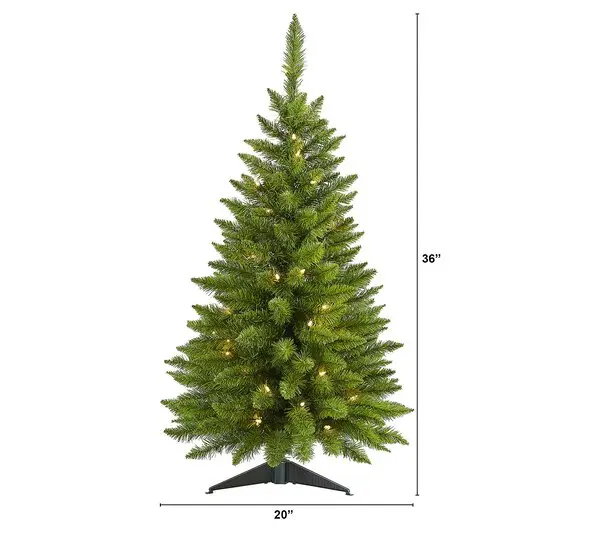 NEARLY NATURAL 3' Pine Christmas Tree With 50 Lights By