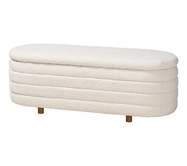 BAXTON STUDIO Betiana Boucle Fabric And Wood St Orage Bench - One-color