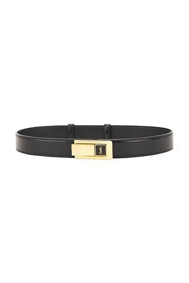 Saint Laurent Baby Horse Calf Leather Belt With Gold-tone Buckle - Nero