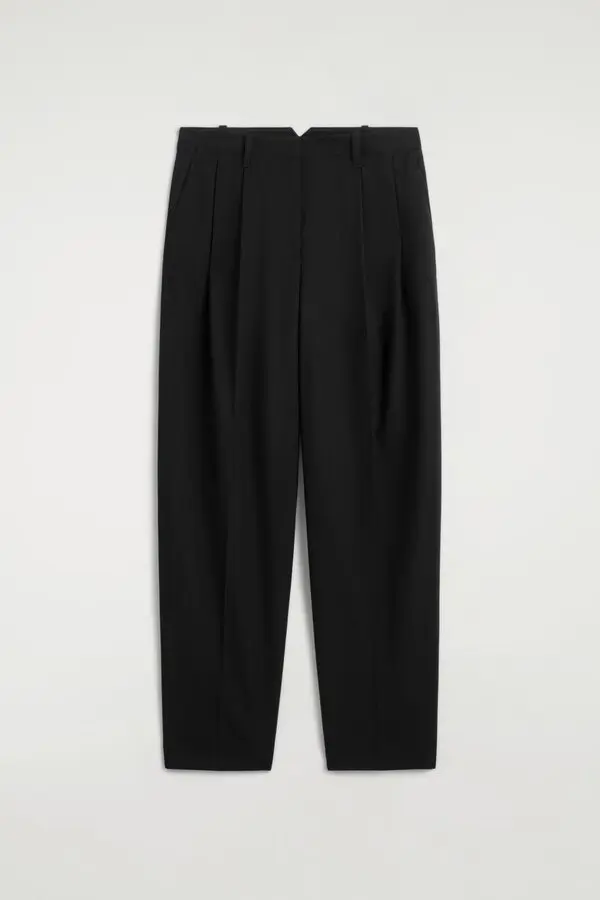 Cos Pleated Wool-blend Tapered Pants - Black