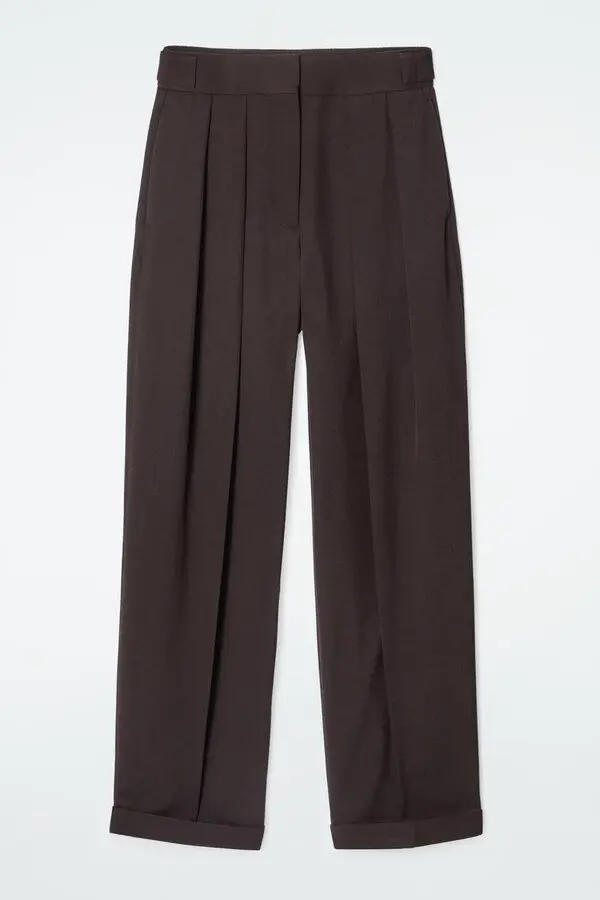 Cos Pleated Wool-blend Tapered Pants - Brown