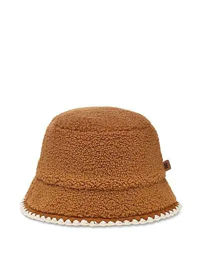 Pink Ugg® Uggfluff Scalloped Bucket Hat - Brown