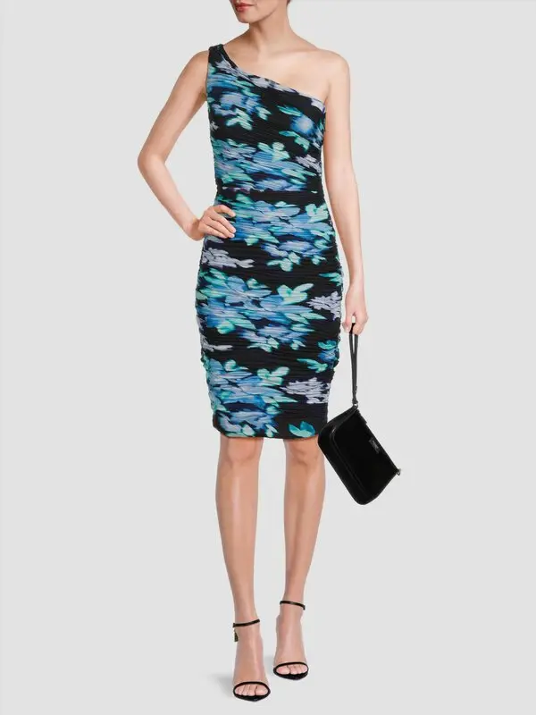 UNGARO Rosemary Floral Ruched One-shoulder Dress