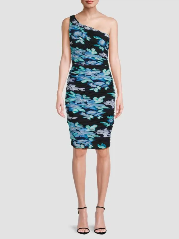 UNGARO Rosemary Floral Ruched One-shoulder Dress