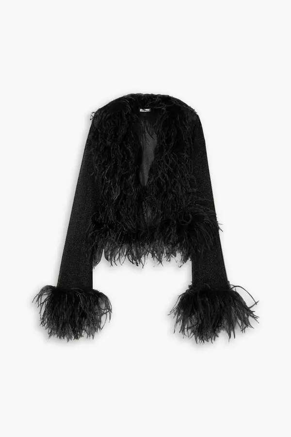 Oseree Lumiere Feathertrimmed Lurex Top