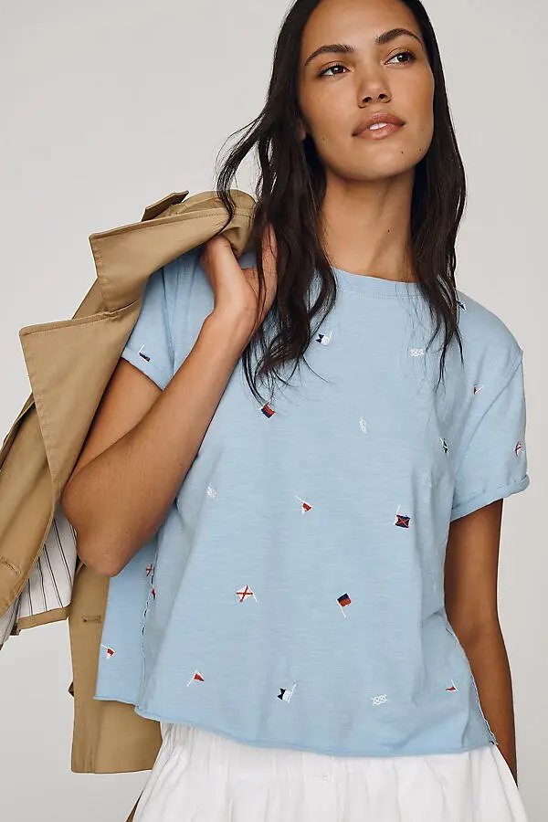Maeve Embroidered Boxy Cotton T-shirt - Flags