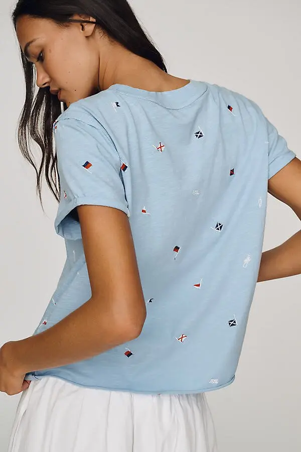Maeve Embroidered Boxy Cotton T-shirt - Flags