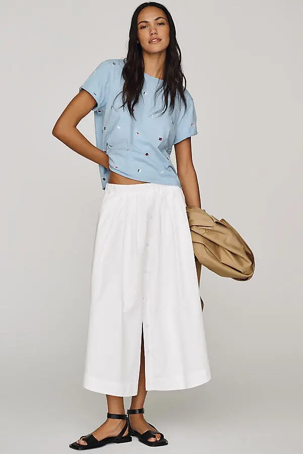 Maeve Embroidered Boxy Cotton T-shirt - Flags
