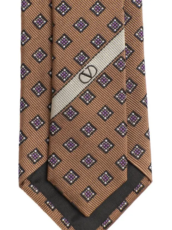 Valentino Garavani Valentie Micro-check Silk Tie - Beige Black