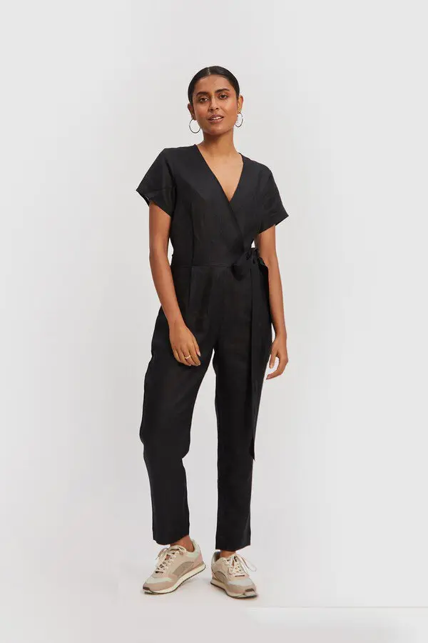 REISTOR Cropped Wrap Jumpsuit - Black