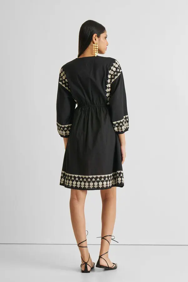 REISTOR Deep V Embroidered Dress