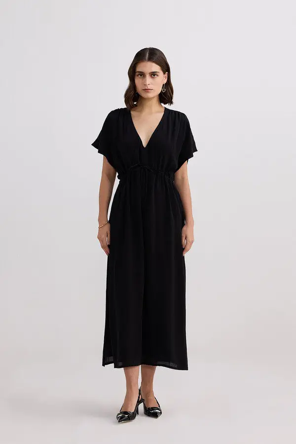 oversized flowy dress Flowy Cut Out Halter Neck Long Dress 3D Flower Chiffon Ruffle Frill Tr –  ZEAGOO main image 0