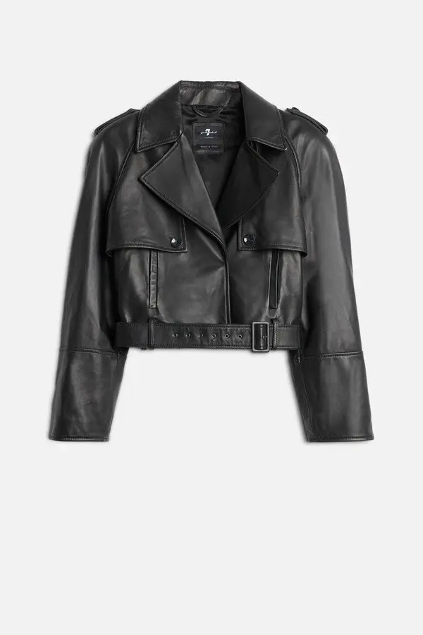 7 For All Mankind Italian Leather Cropped Moto Jacket