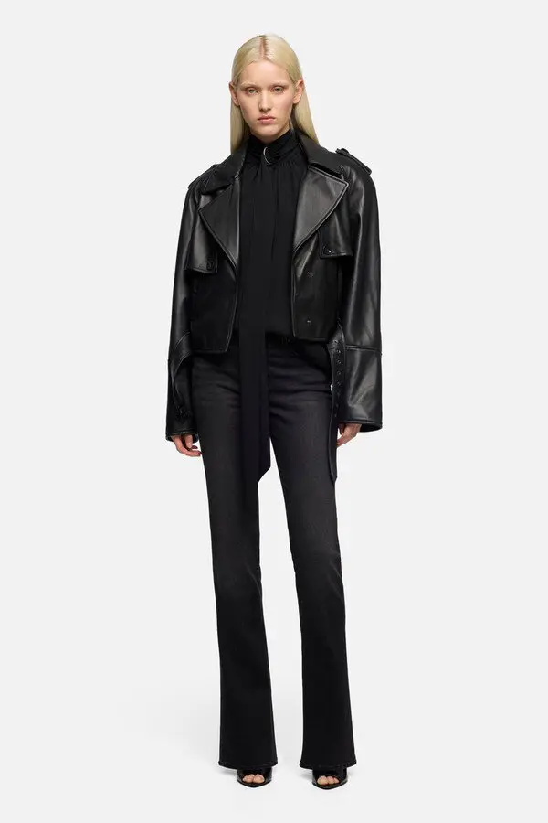 7 For All Mankind Italian Leather Cropped Moto Jacket