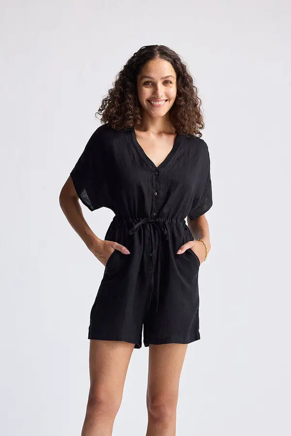 REISTOR V-neck Hemp Romper - Black