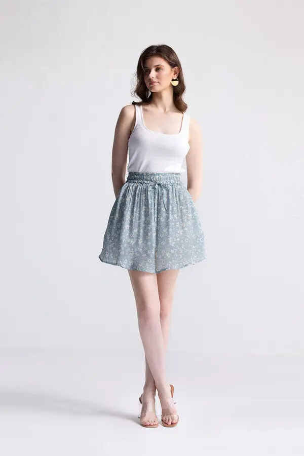 REISTOR Drawstring Short Skirt - Floral