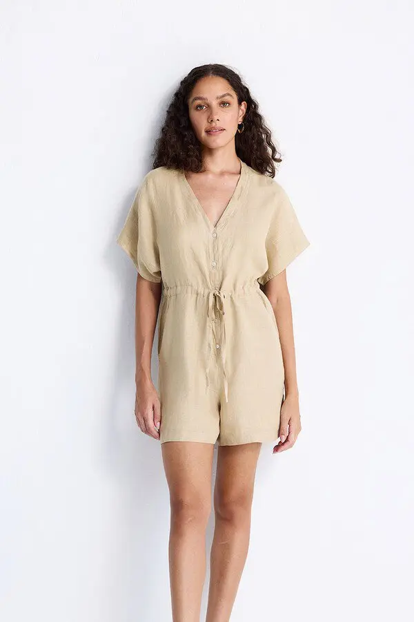 REISTOR V-neck Drawstring Romper - Neutral
