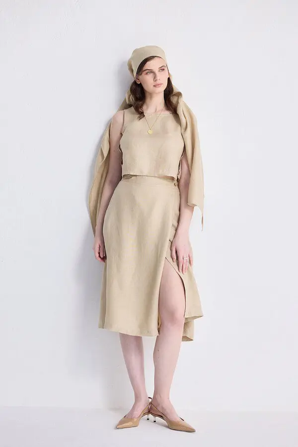 REISTOR Overlap Midi Skirt - Neutral