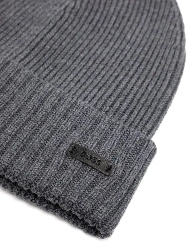 BOSS Ribbed Beanie - Grey